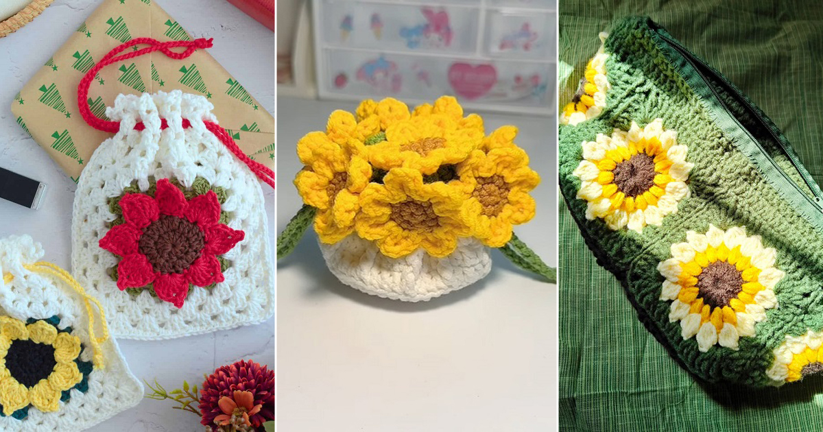 9 DIY Crochet Sunflower Pouch Patterns - Castor Oil Guide